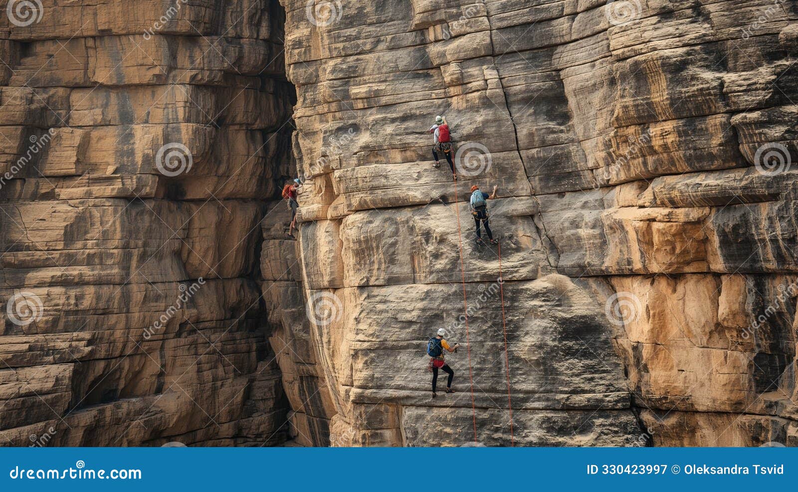 Team of Climbers Ascending a Sheer Rock Face Stock Illustration ...