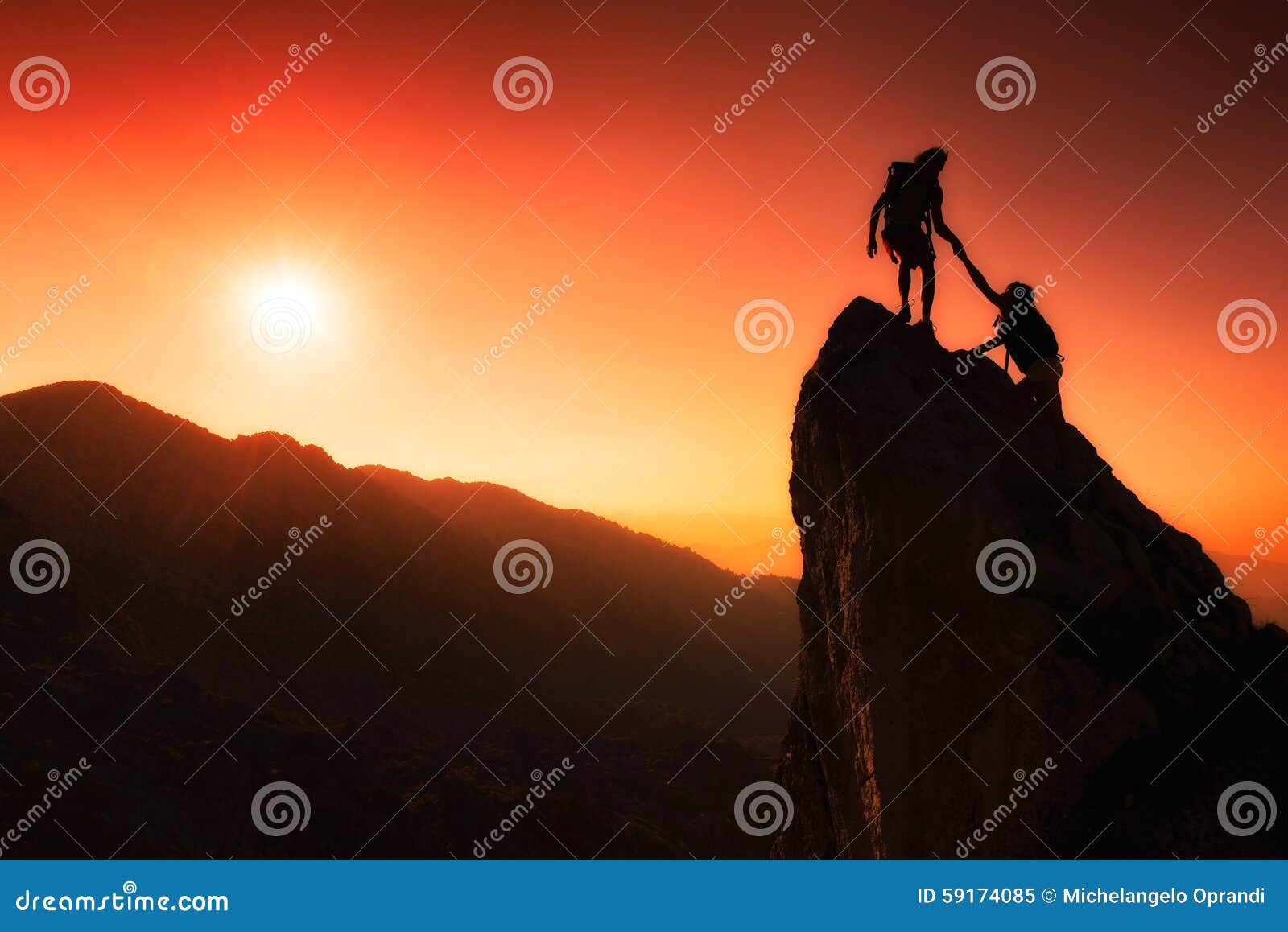 Team of Climbers Help To Conquer the Summit Stock Image - Image of ...