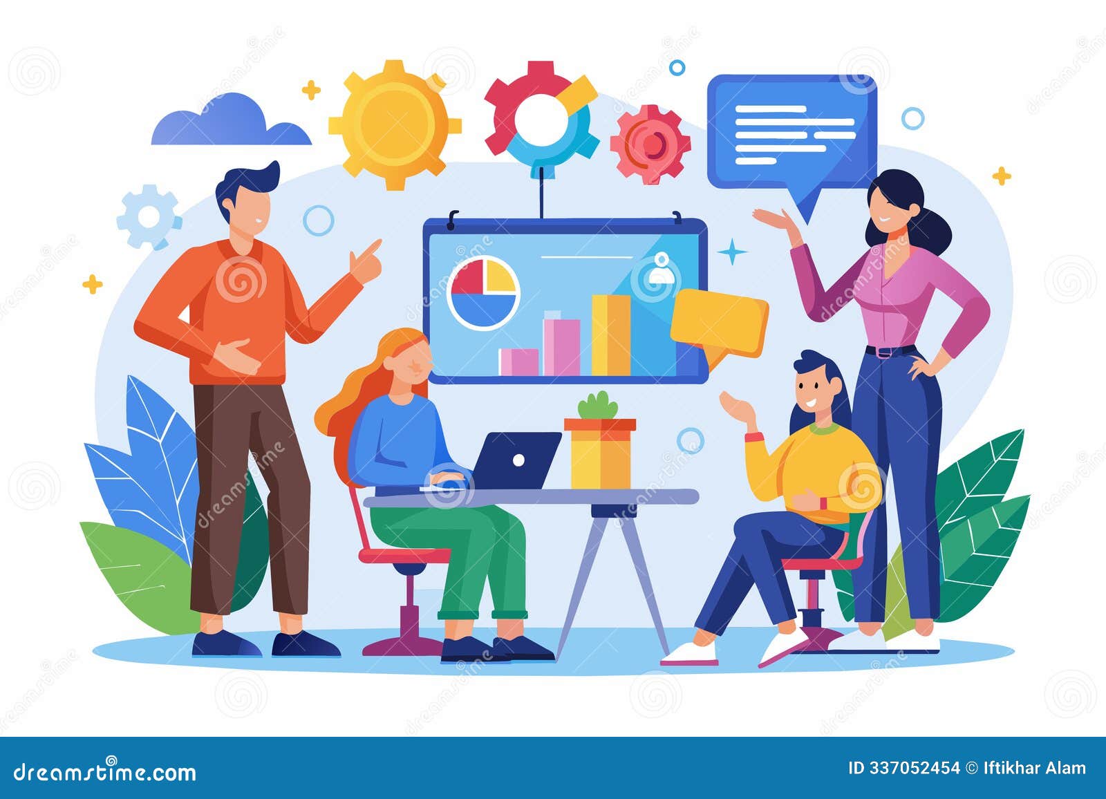 A Team Collaborates on a Problem-solving Presentation Using Charts and ...