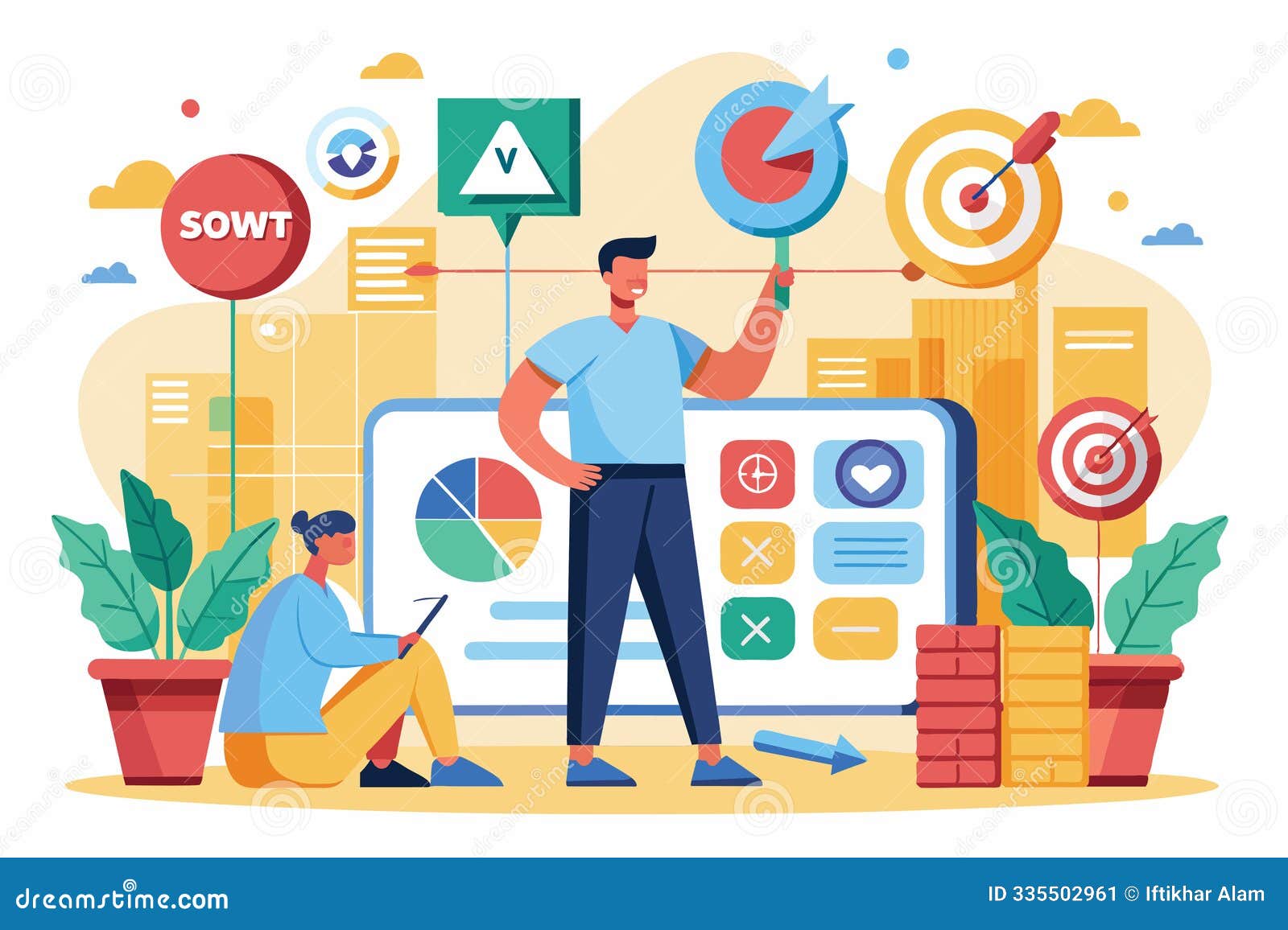 A Team Collaborates on a SWOT Analysis, Highlighting Strategy and ...