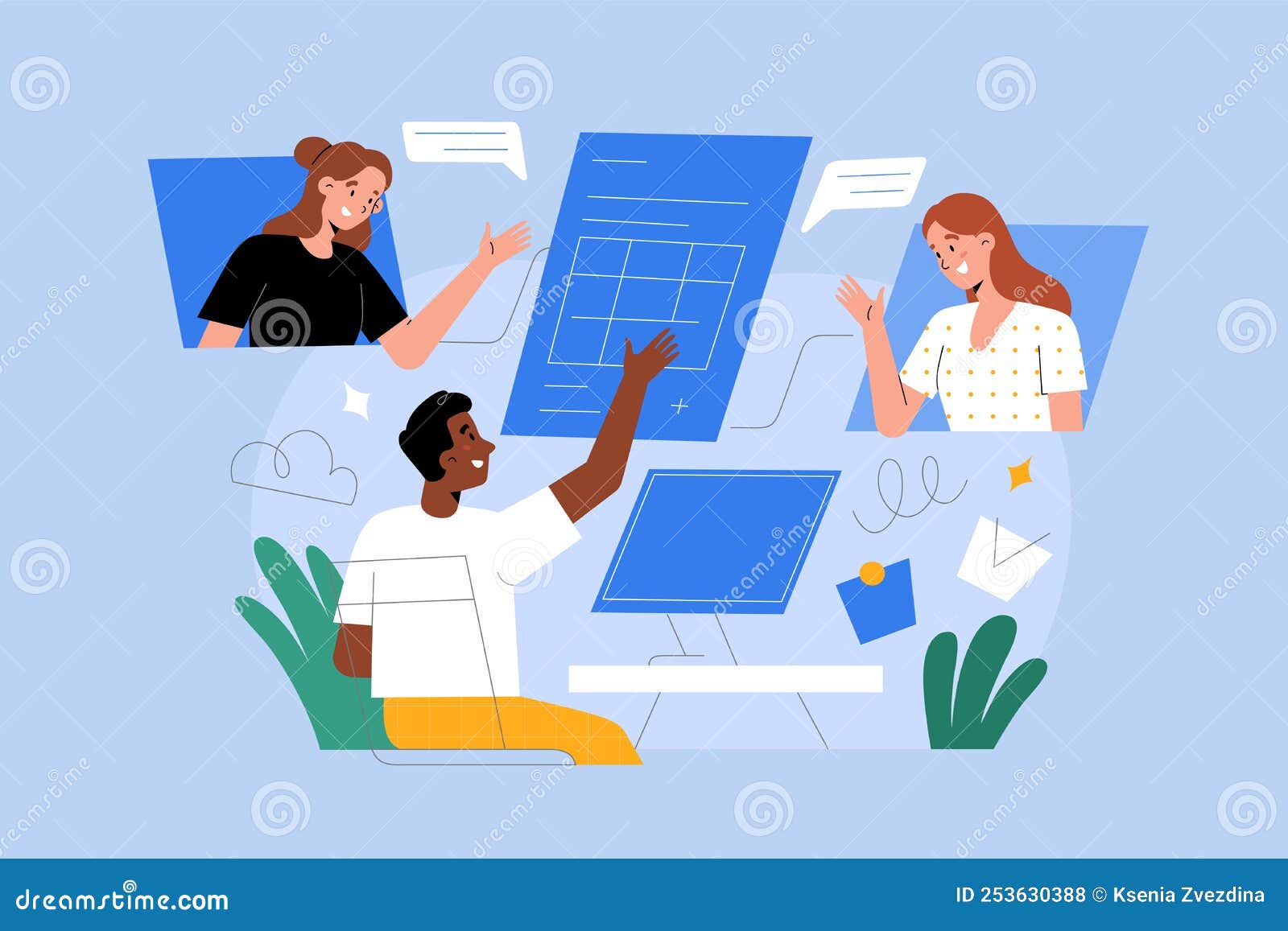 Team Collaborating, Working on Online Document Together Simaltaneously ...