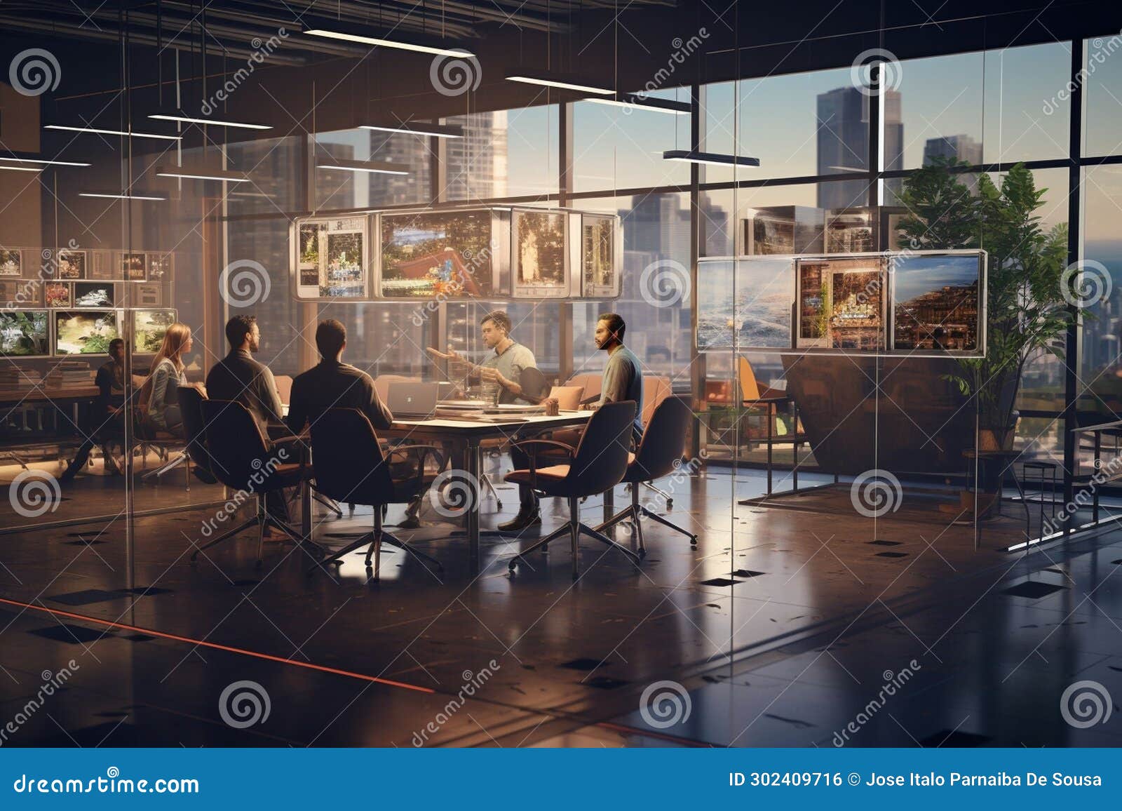 Team Collaboration with Digital Devices in a Stock Illustration ...