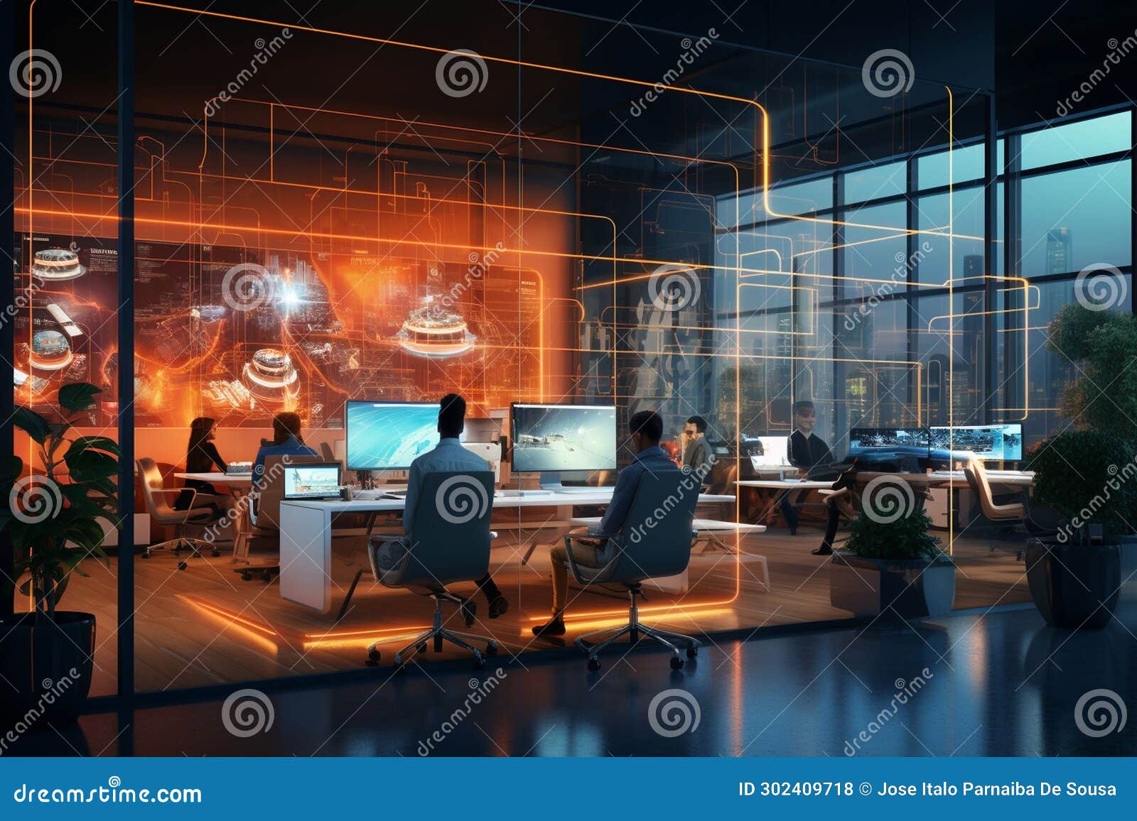 Team Collaboration with Digital Devices in a Stock Illustration ...