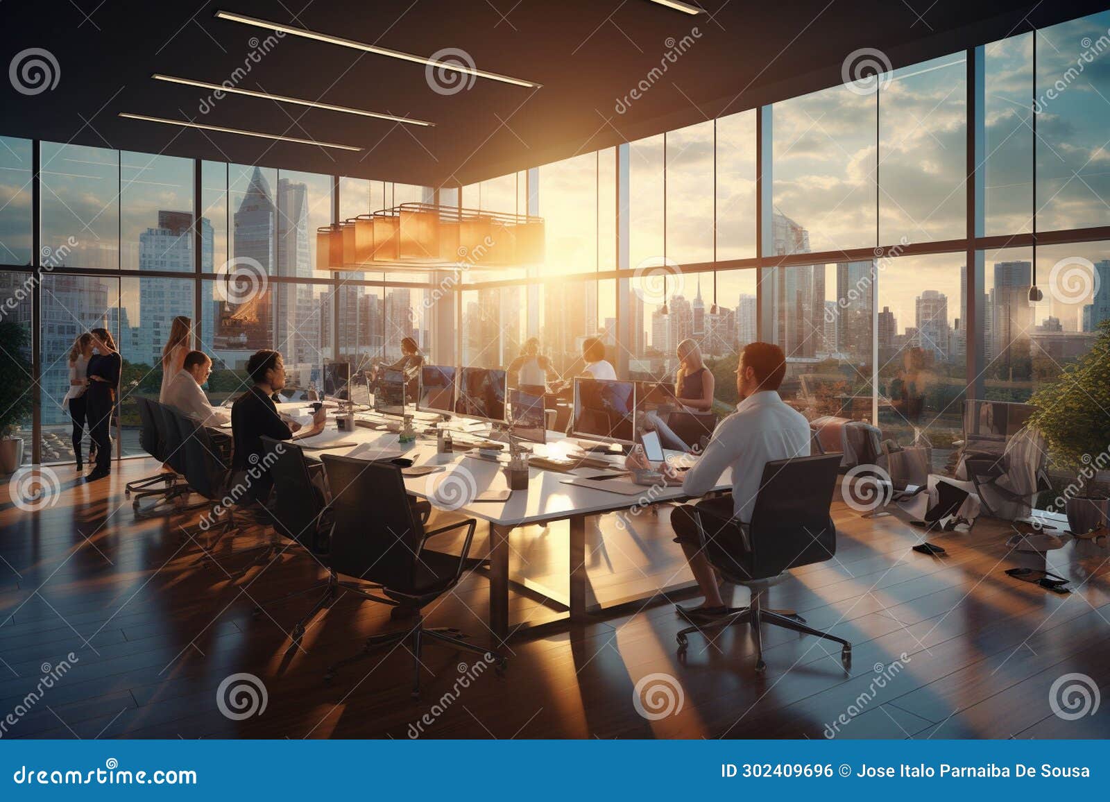 Team Collaboration in a Modern Office with Large Stock Illustration ...