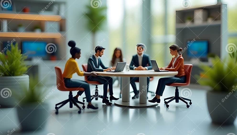 Diverse Miniature Team Collaboration in Modern Office Space Stock ...