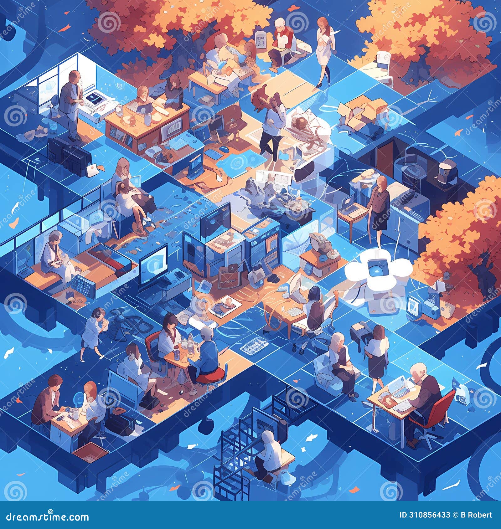 Team Collaboration in Modern Office Stock Illustration - Illustration ...