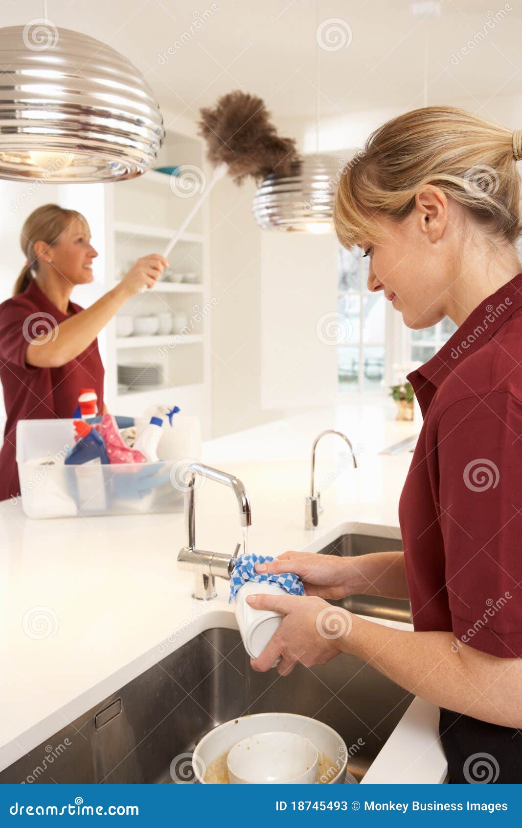 Team of Commercial Cleaners Working Stock Image - Image of housework ...