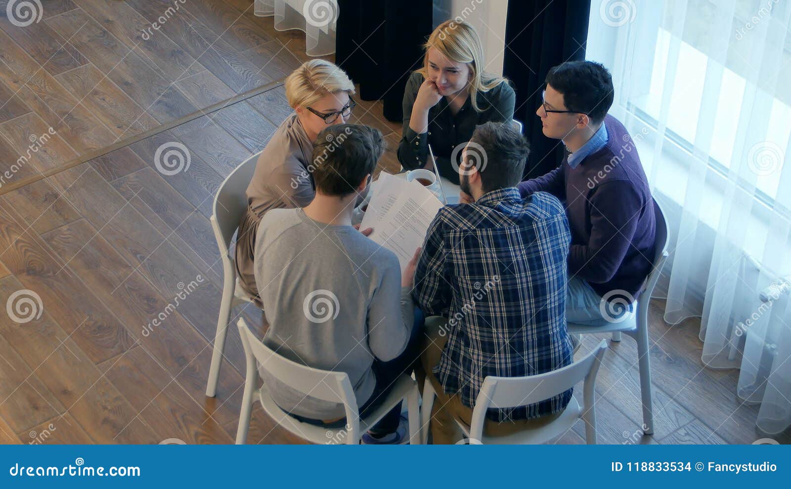 Team Communication, Group of Five People Discussing Something with ...