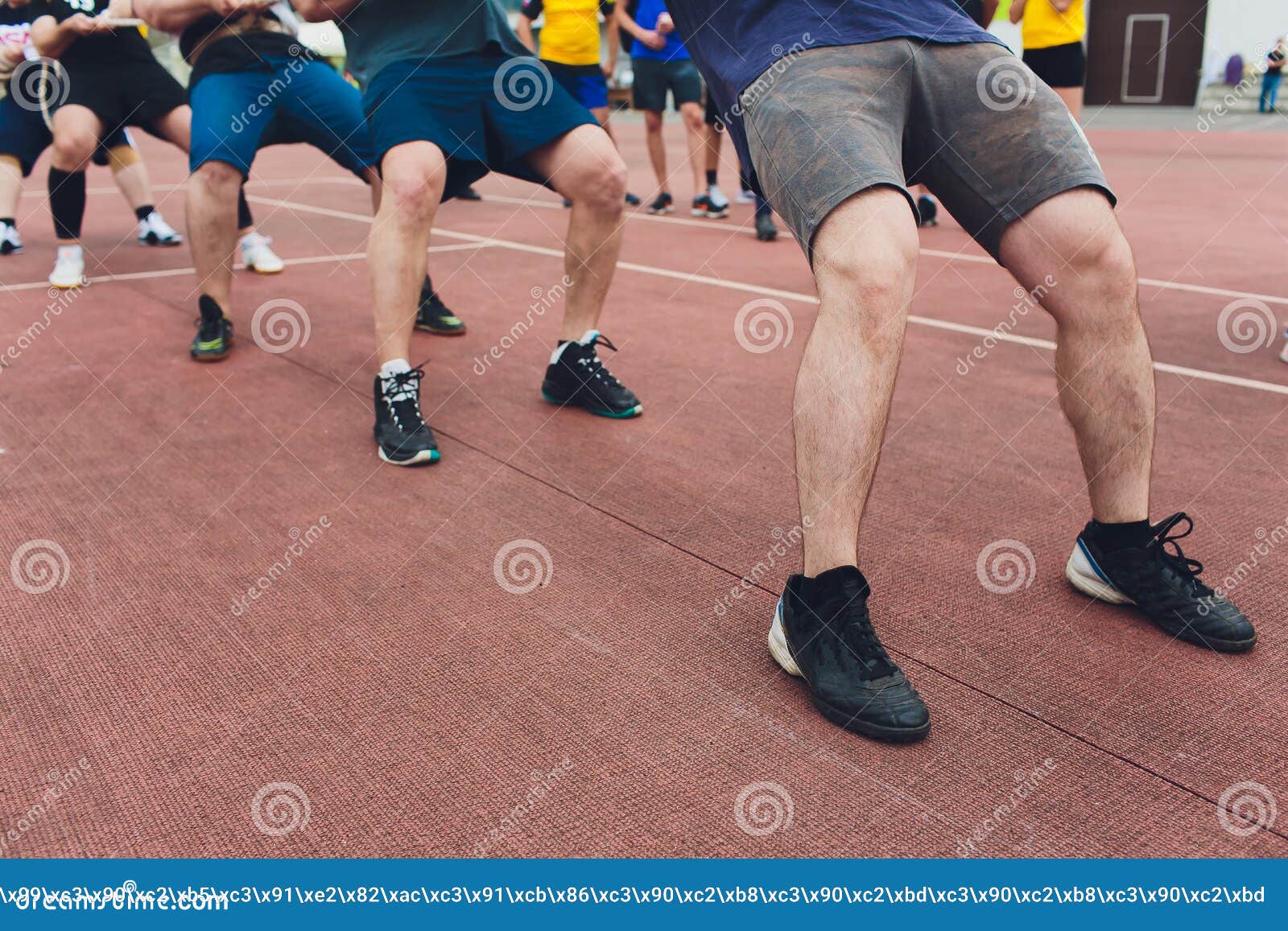 Team Competing in Tug of War Men Pull the Rope. Stock Image - Image of ...