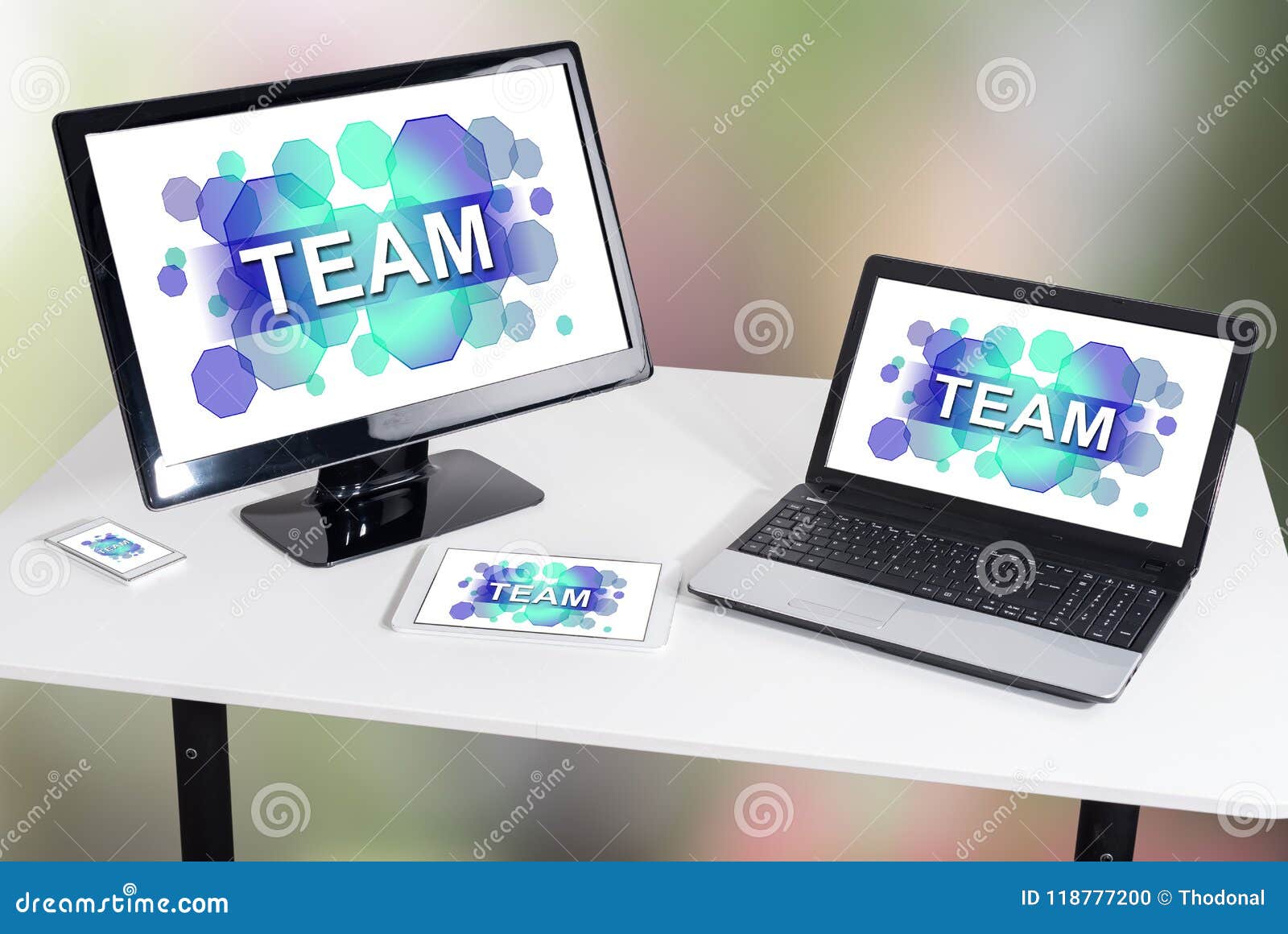Team Concept on Different Devices Stock Photo - Image of business ...