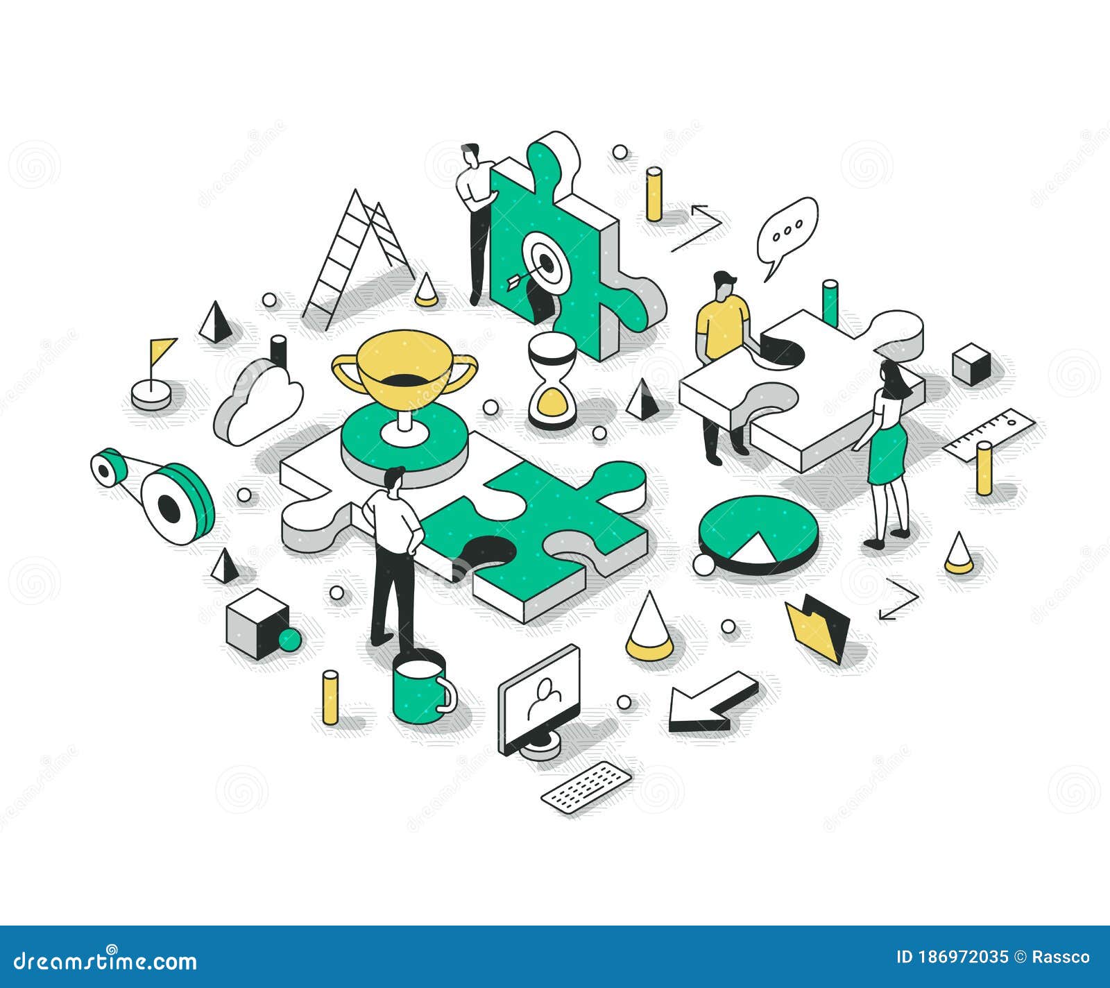 Team Connecting Puzzle Isometric Concept Stock Vector - Illustration of ...