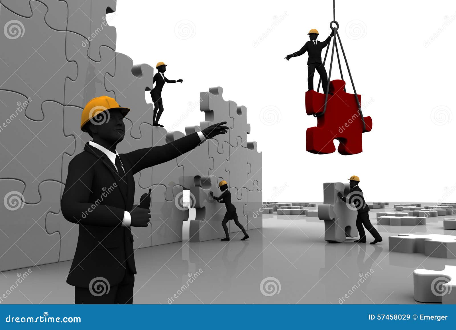 Team Constructing Jigsaw Puzzle Stock Illustration - Illustration of ...