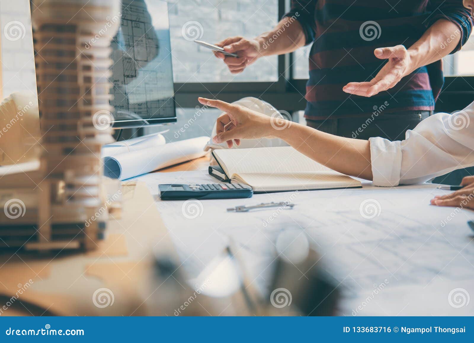 Team of Construction Engineering or Architect Hands Working on B Stock ...