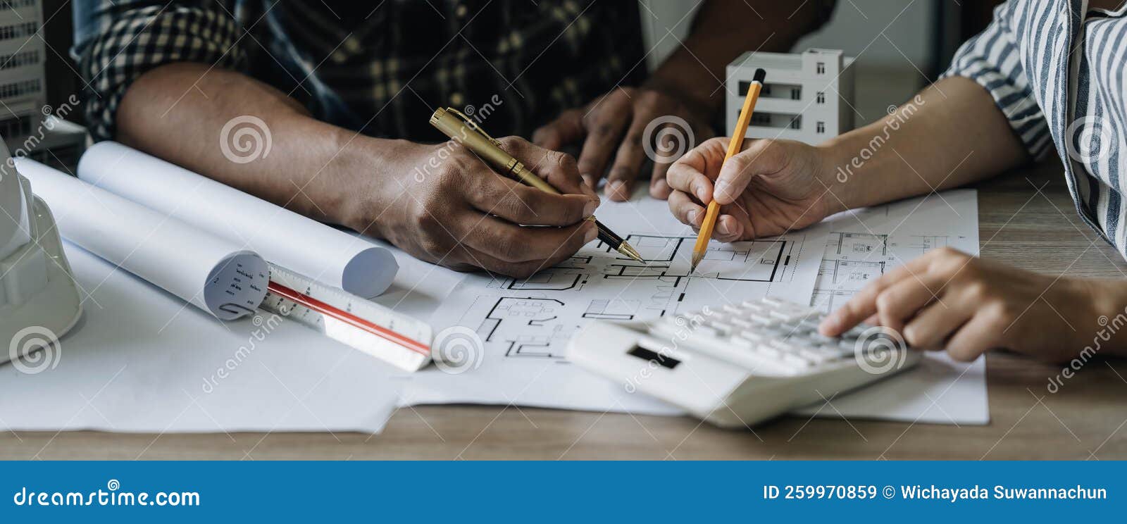 Team Construction Engineers Working at Construction Site with Blueprint ... Team Construction Engineers Working at Construction Site with Blueprint ...
