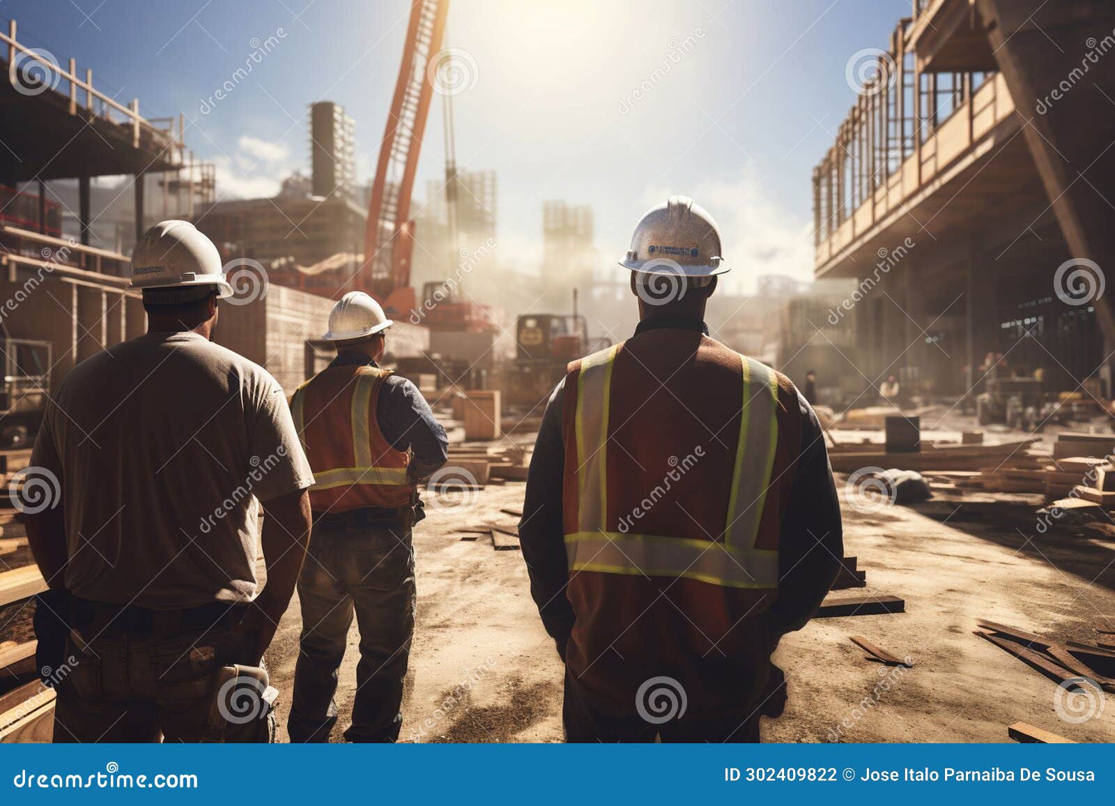 Team of Construction Workers Collaborating on a Stock Illustration - Illustration of team ...