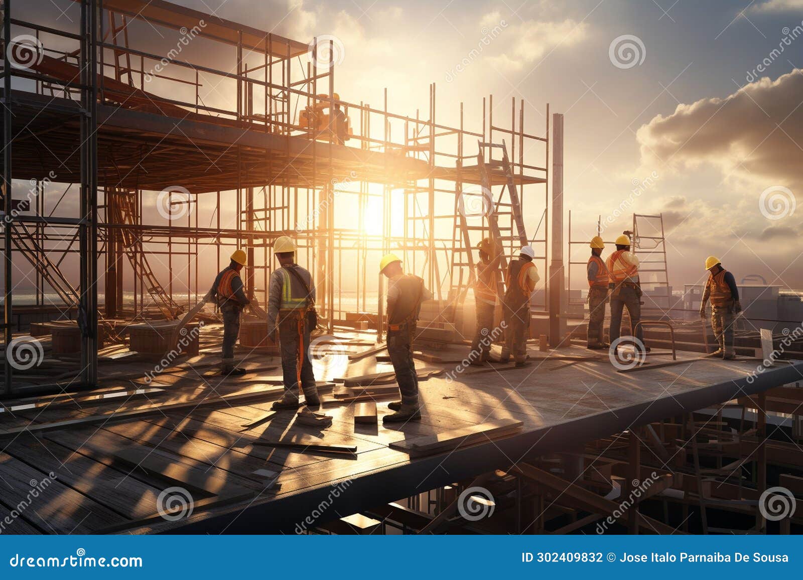 Team of Construction Workers Collaborating on a Stock Illustration ...