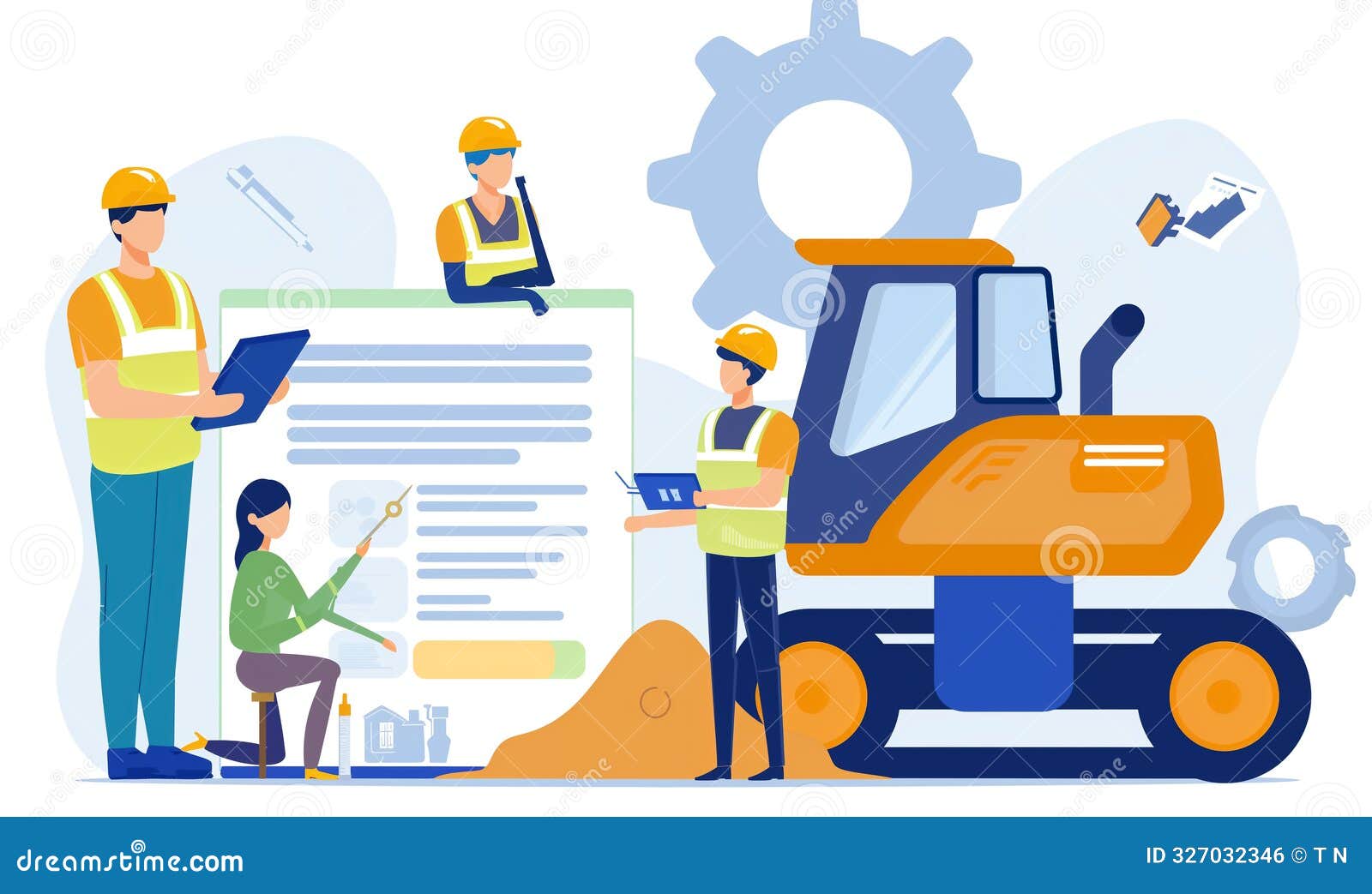 Construction Workers Planning Project with Heavy Machinery Stock ...