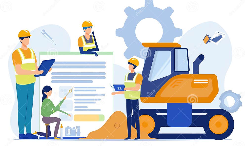 Construction Workers Planning Project with Heavy Machinery Stock ...