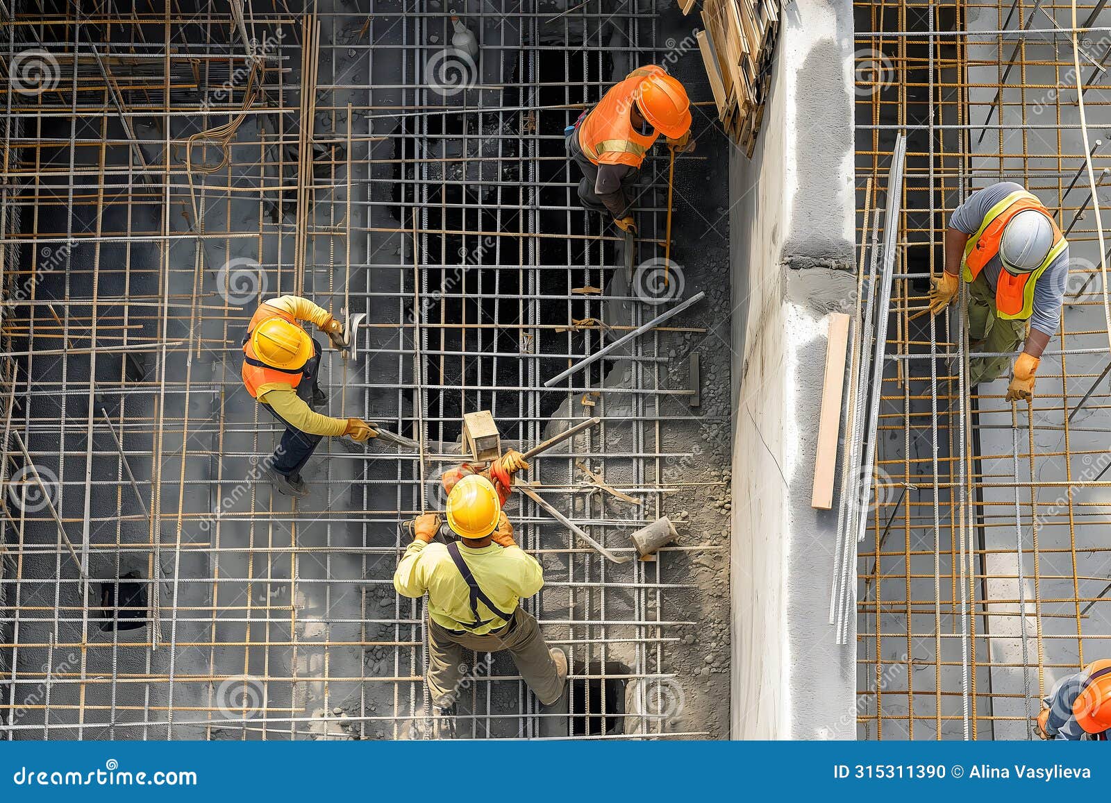Team of the Construction Workers Works on Foundation of Contemporary ...