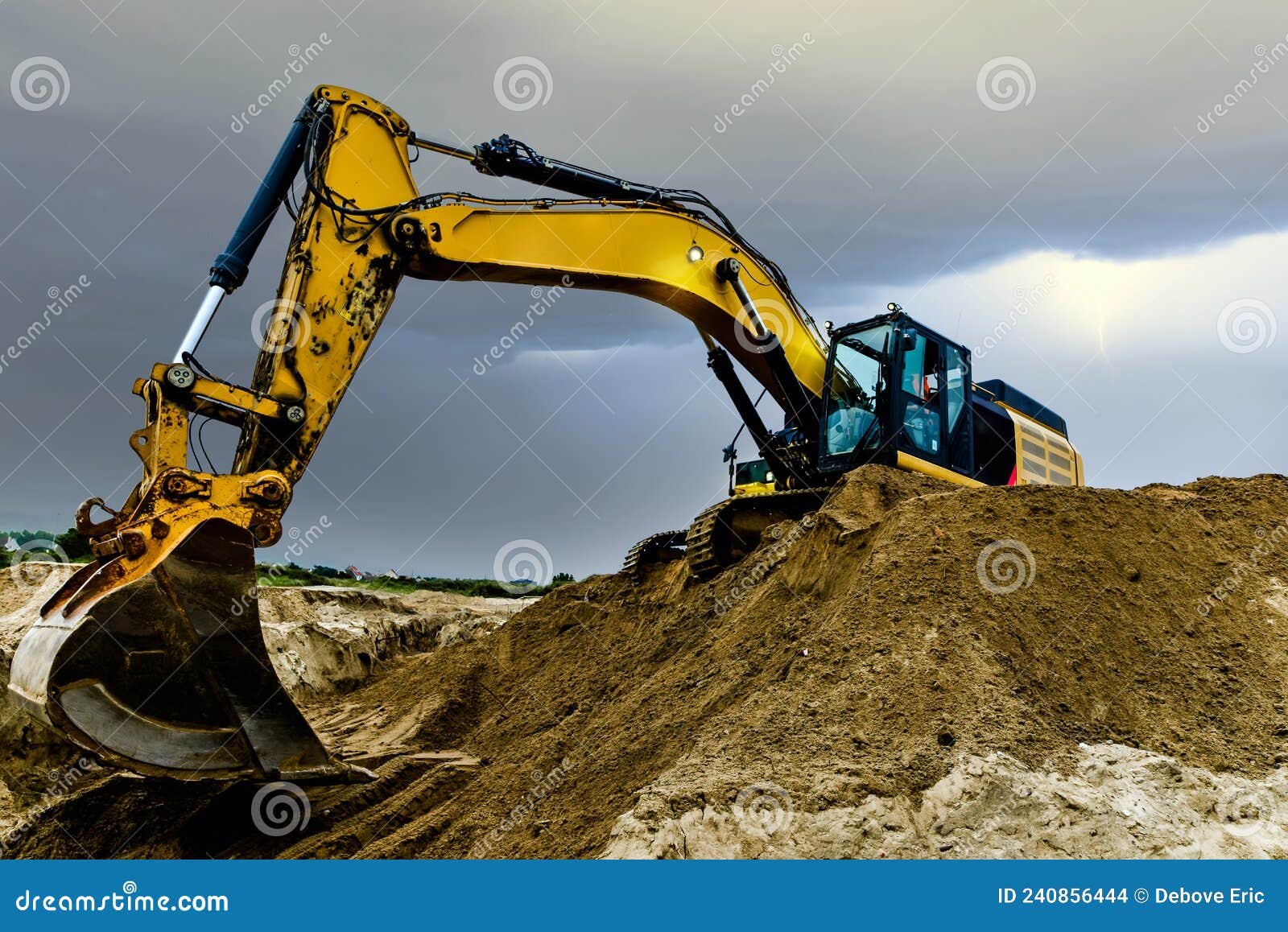 Crane Operators at Work on a Construction Site Under the Storm Stock ...