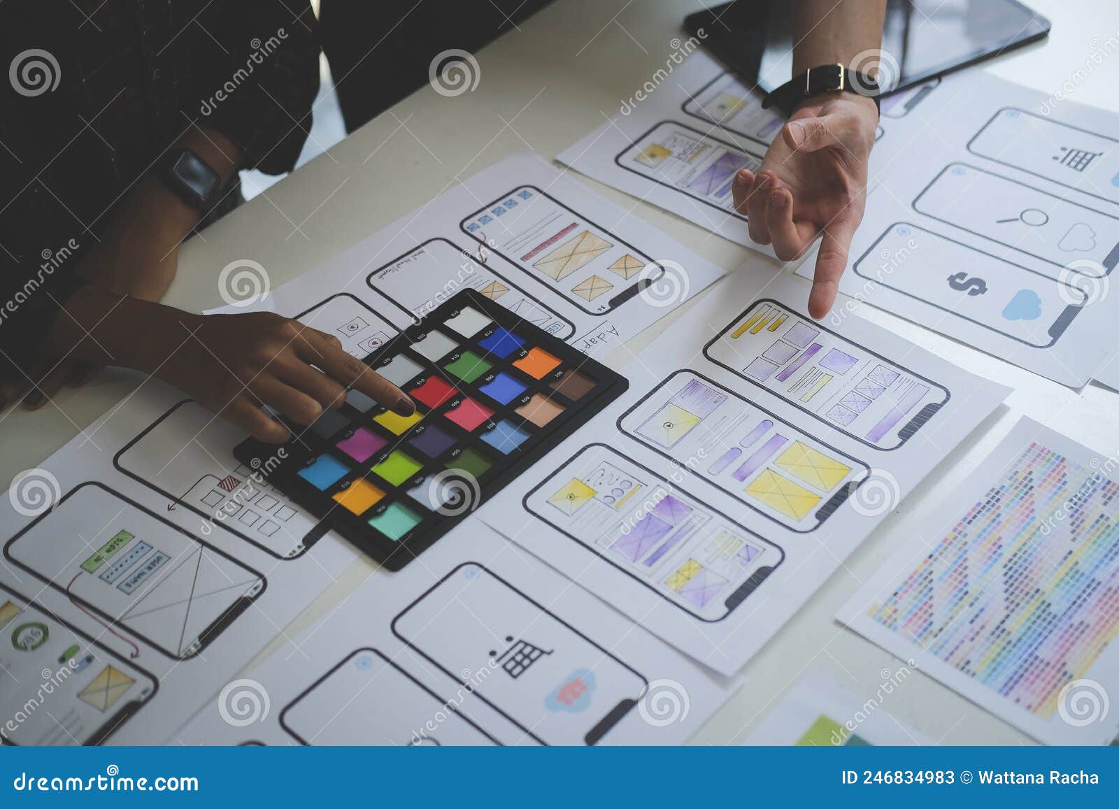 Team of Creative Designers Working and Planning Application Layout ...