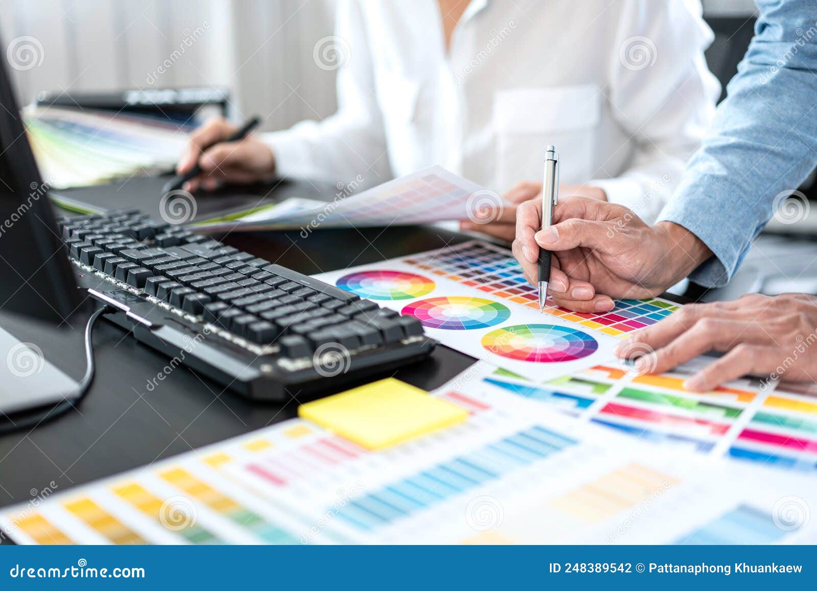 Team of Creative Graphic Designer Working on Color Swatch Samples Chart ...