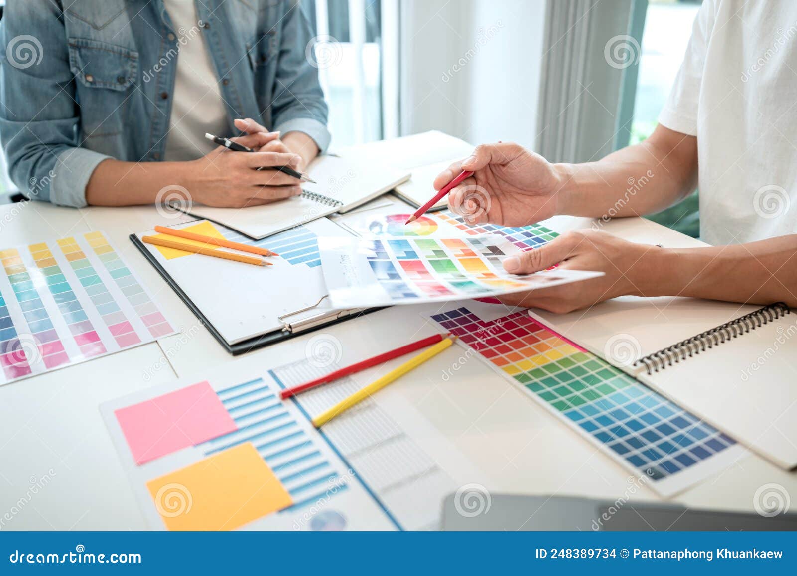 Team of Creative Graphic Designer Working on Color Swatch Samples Chart ...