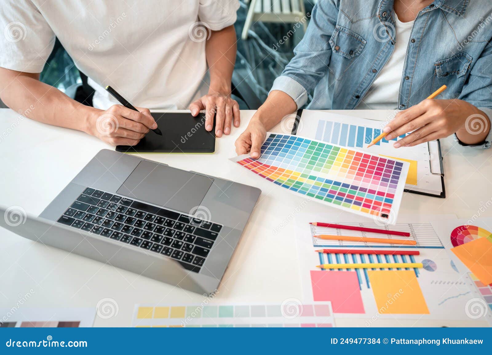 Team of Creative Graphic Designer Working on Color Swatch Samples Chart ...