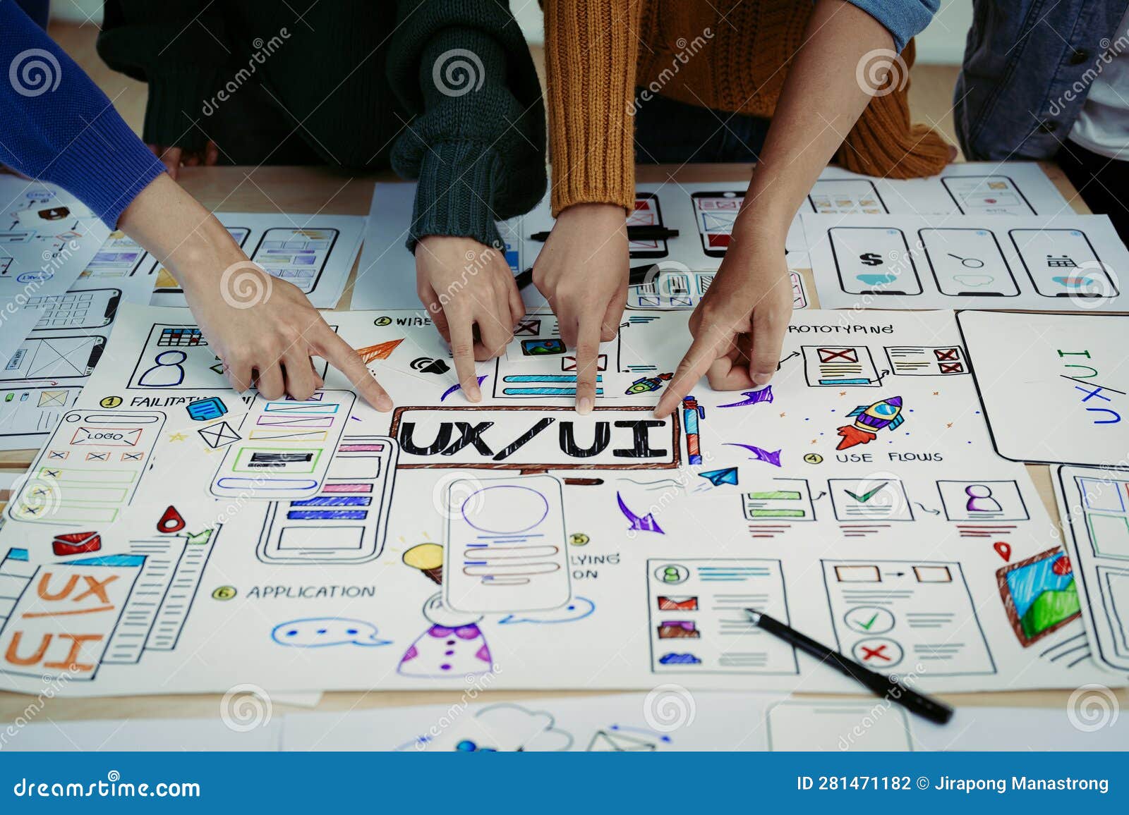 Team of Creative Web, Graphic Designer Planning, Drawing Website Ux Ui ...
