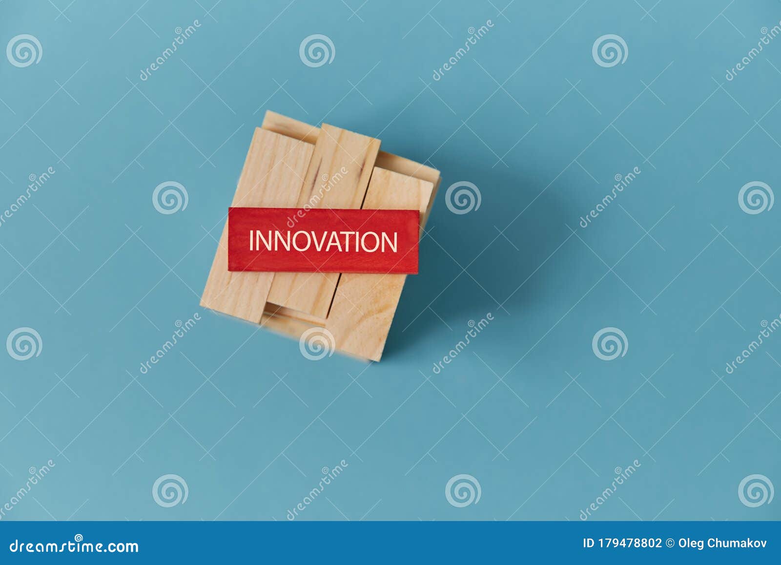 Team Creativity. Top View of Jenga Blocks, Red Plank with Innovation ...