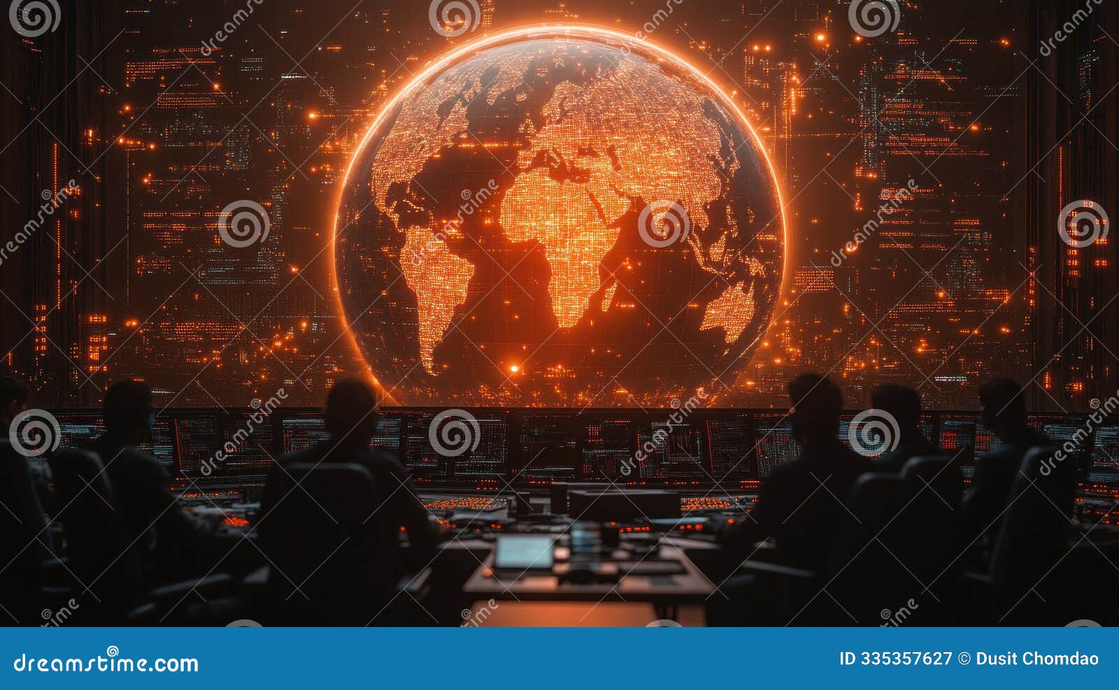 A Team of Cybersecurity Professionals Monitors Digital Globe in High ...