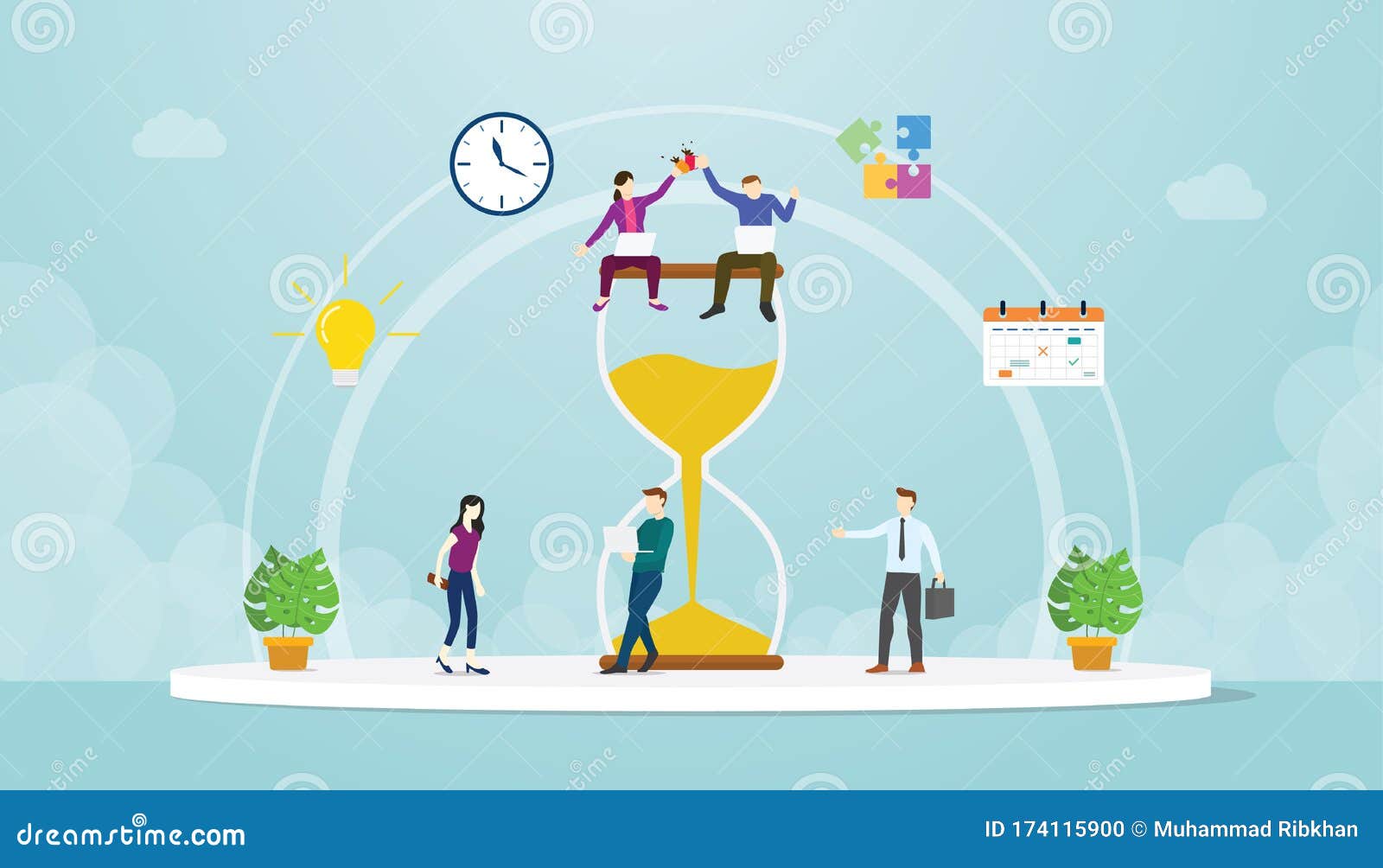 Team Deadline Concept with Work Hour Glass Time with Modern Flat Style ...