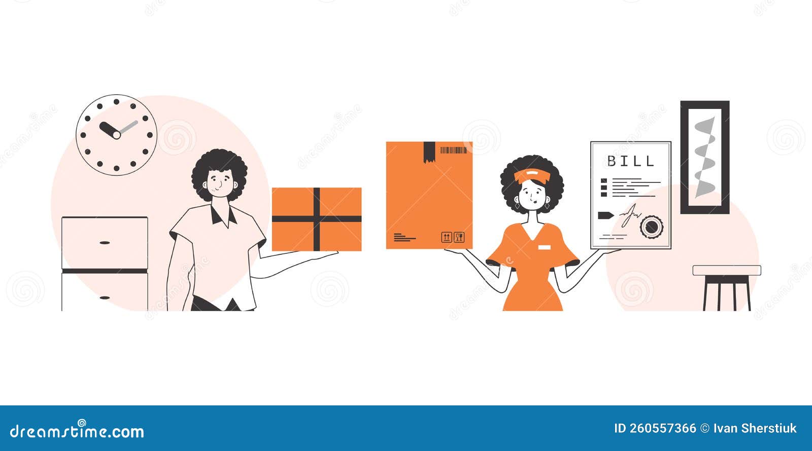 Team for the Delivery of Goods and Parcels. Linear Trendy Style. Stock ...