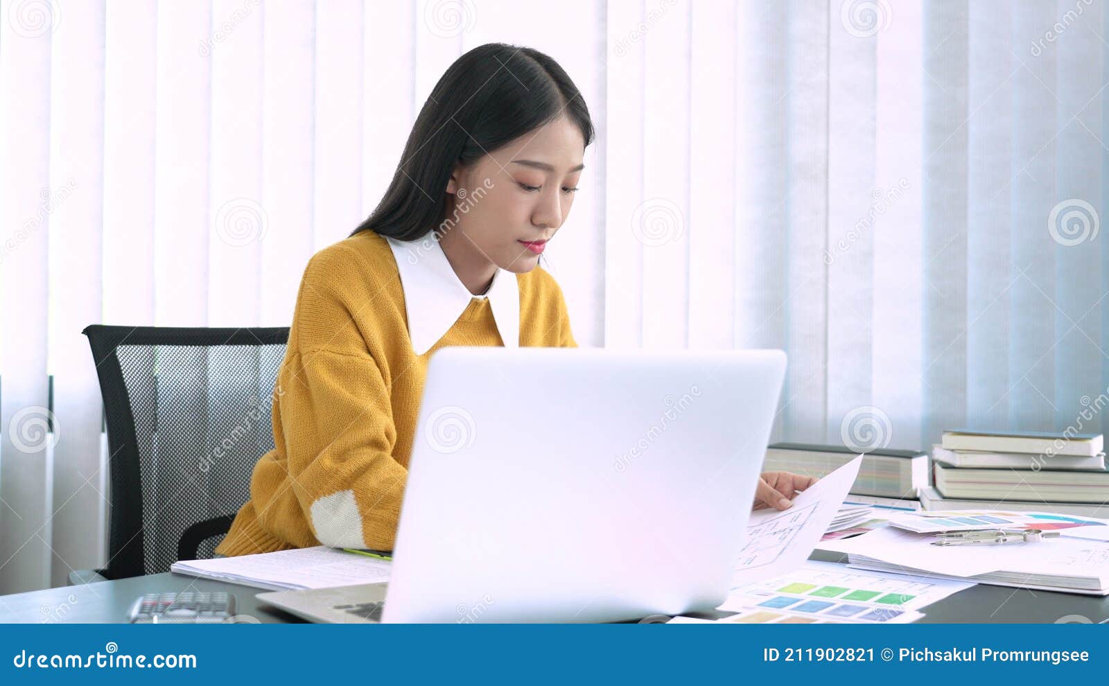 Team Designer Working Graphic with Color Chart on New Project with Work ...