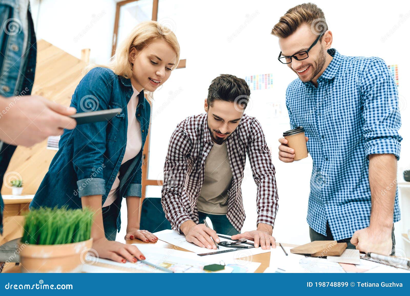 Team of Designers Architects Discuss Project. Stock Image - Image of ...