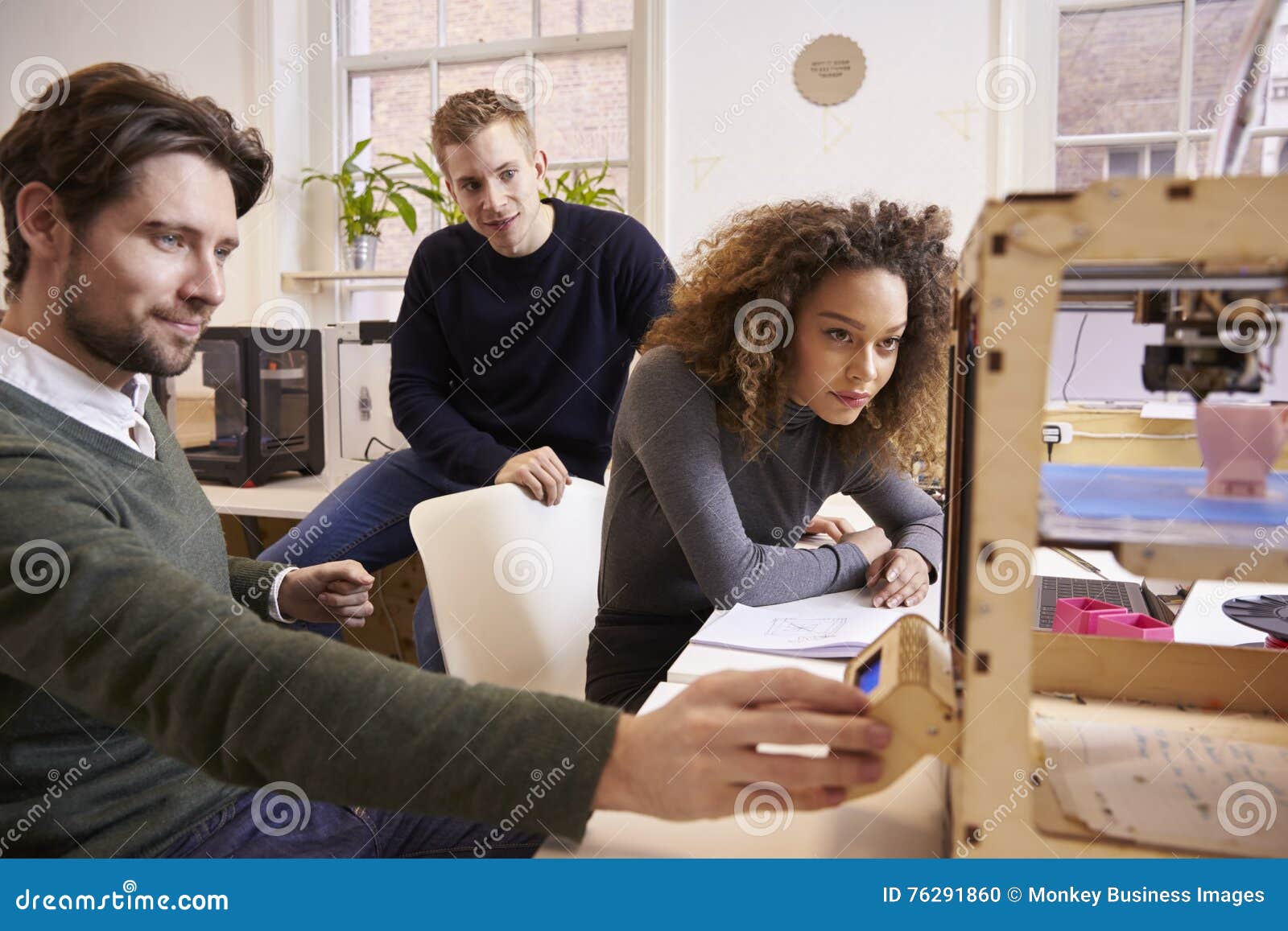 Team of Designers Working with 3D Printer in Design Studio Stock Photo ...