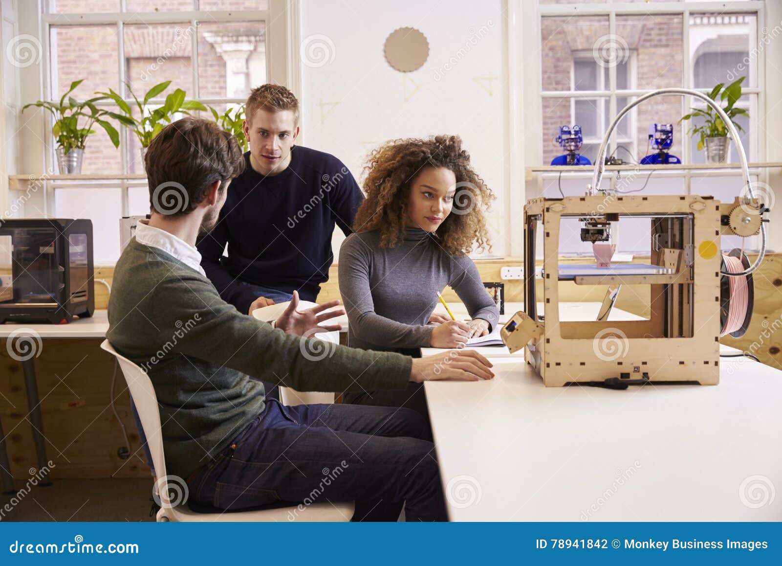 Team of Designers Working with 3D Printer in Design Studio Stock Photo ...