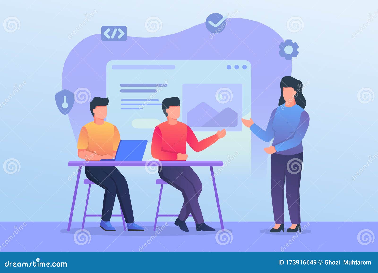 Team Developer Or Programmer Discussion And Learning Together On Office Stock Illustration