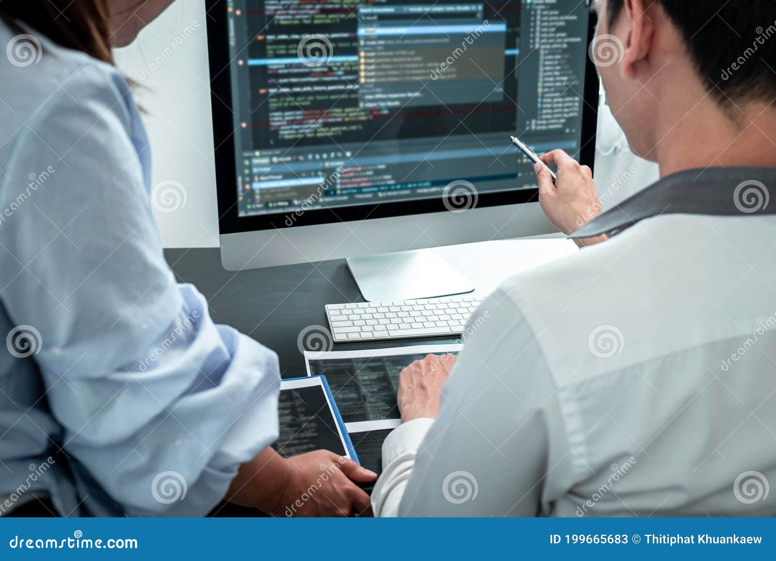 Team of Developer Programmer Working on Coding Program Software Computer in Office, Writing ...