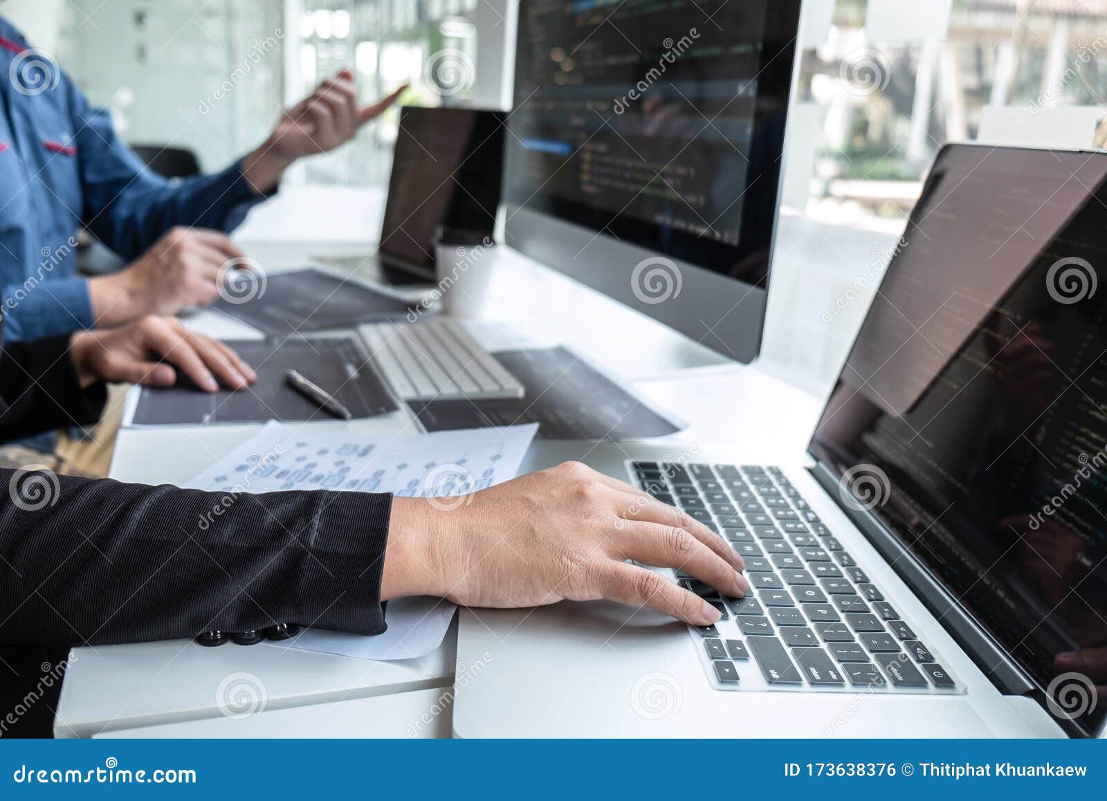 Team of Developer Programmer Working on Project in Software Development Computer in it Company ...