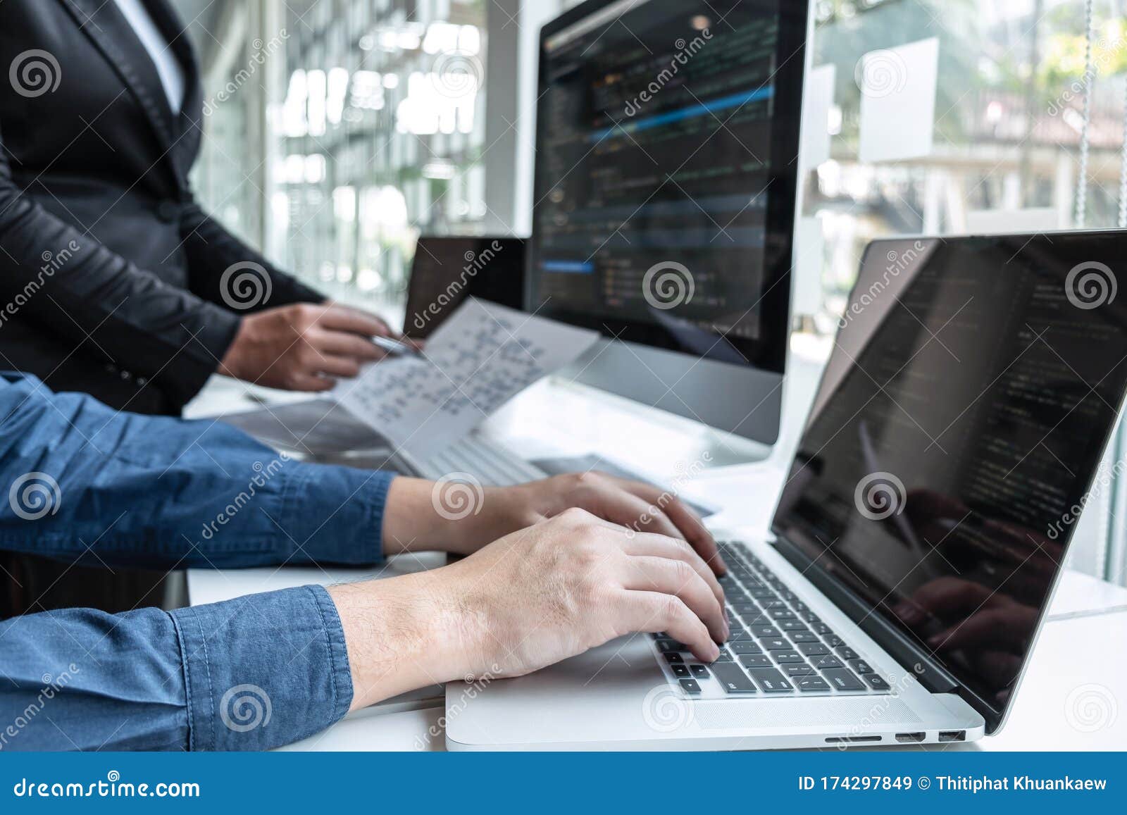 Team of Developer Programmer Working on Project in Software Development ...