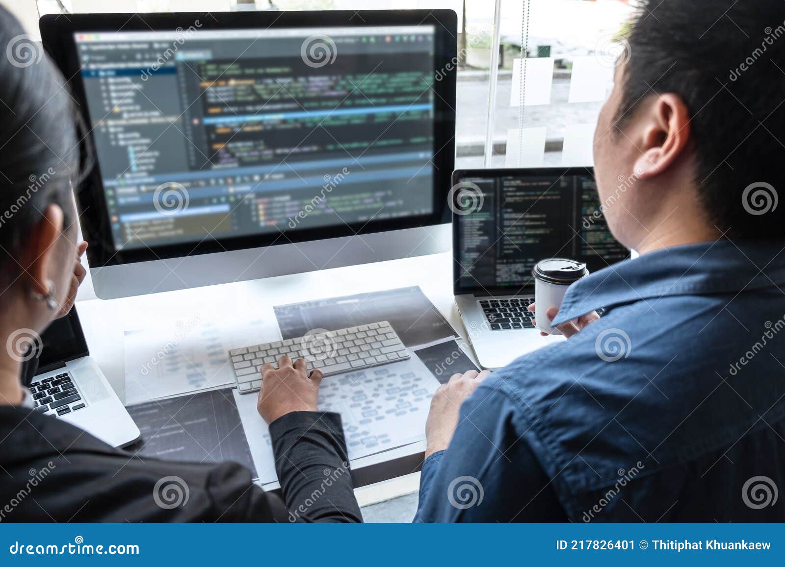 Team of Developer Programmer Working on Project in Software Development Computer in it Company ...