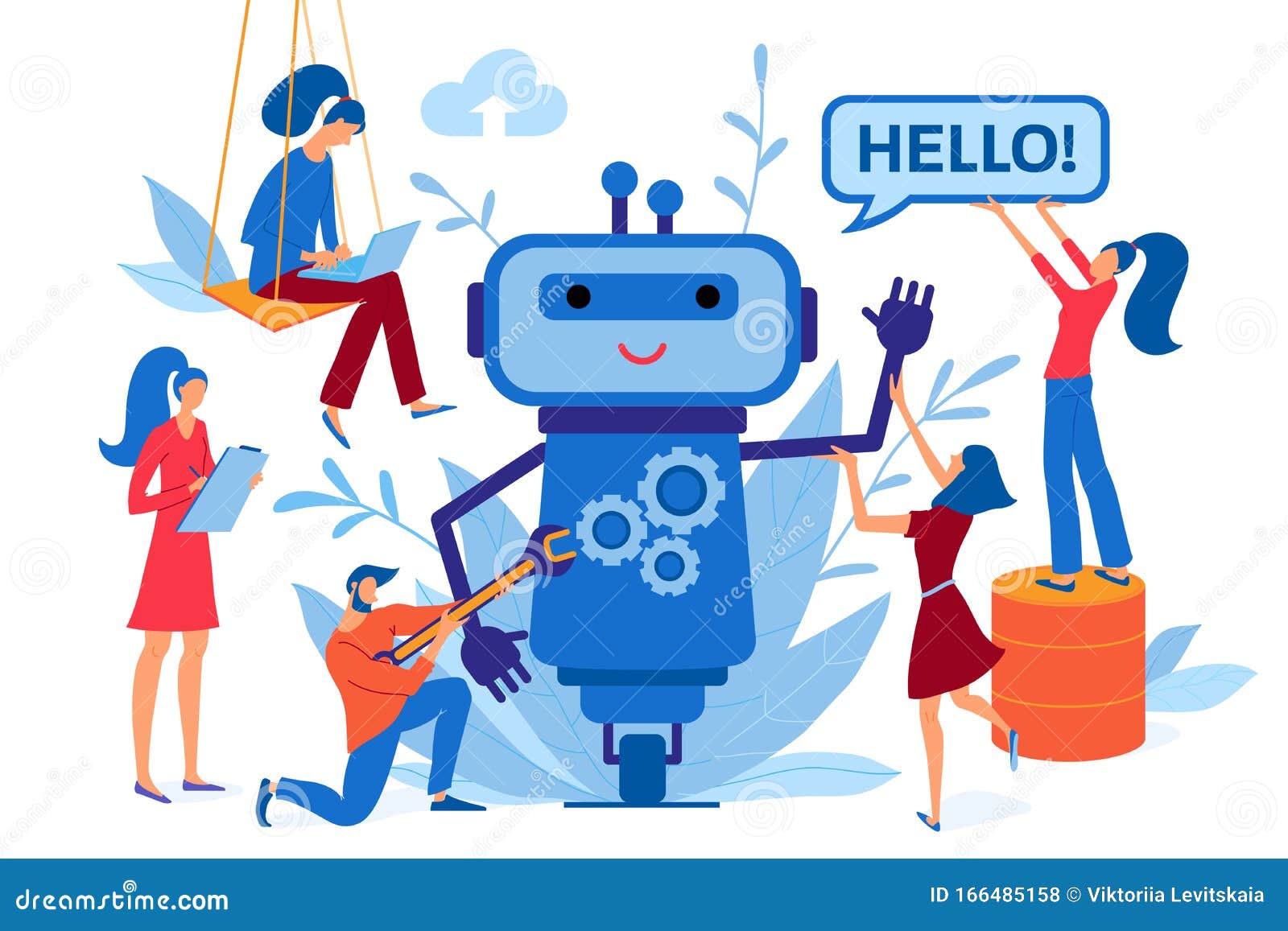 Team of Developers Working on a Chatbot, Chat Bot Stock Vector ...