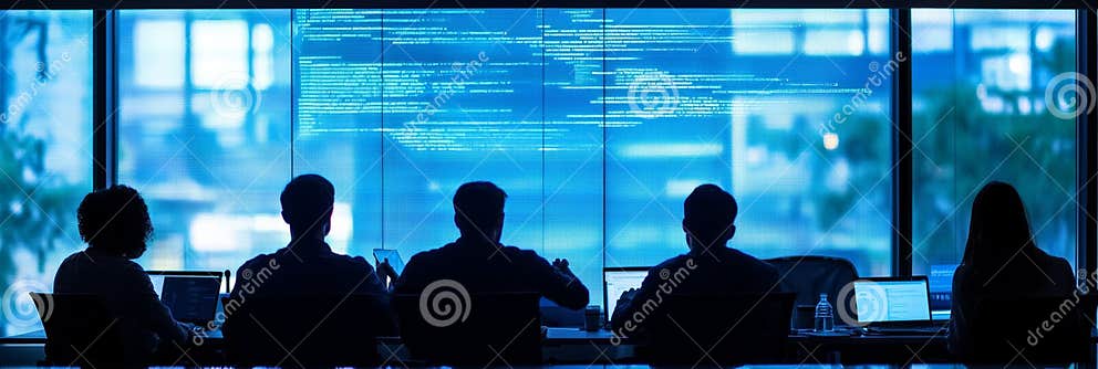 Team of Developers Working on Coding Projects in Front of a Large ...
