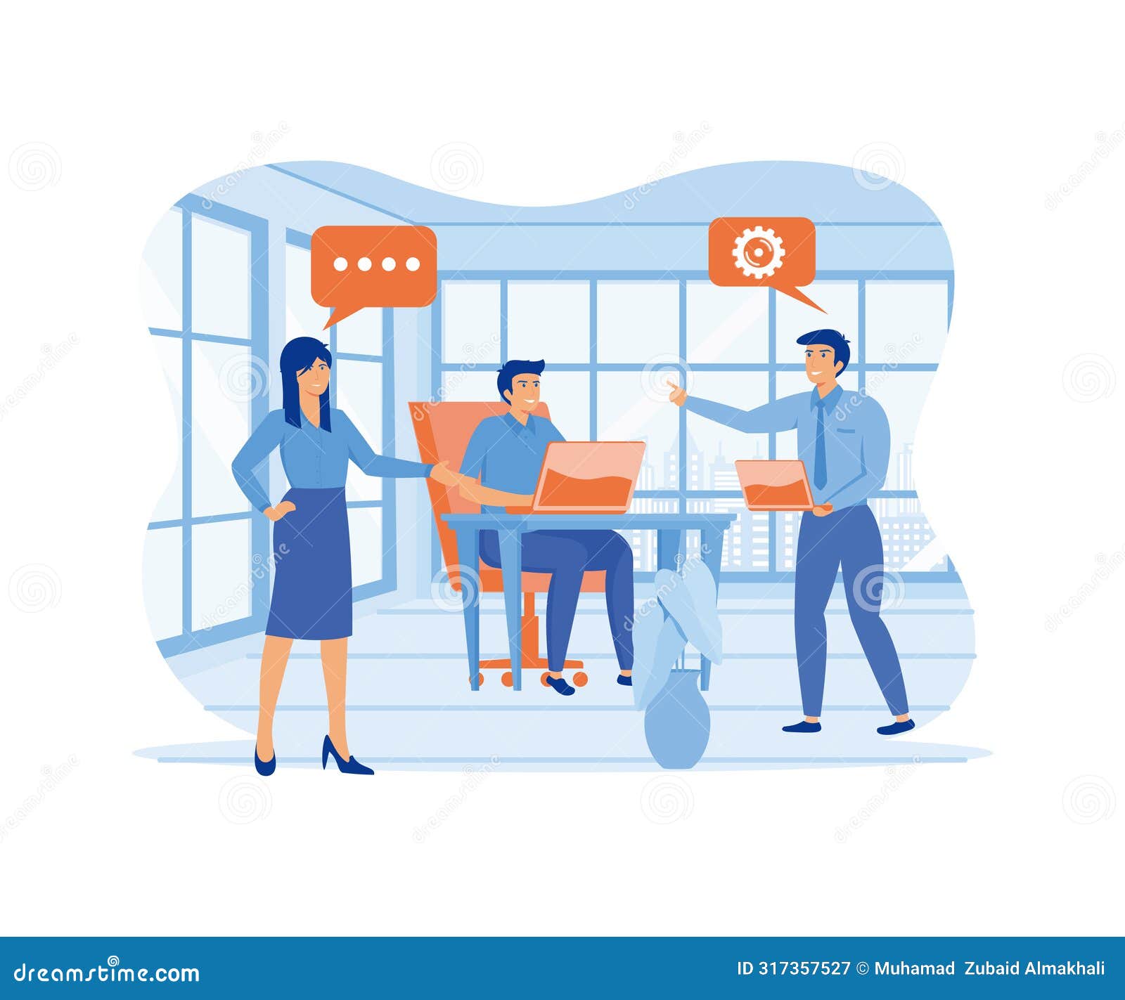 Team Discussion. Business People in Office Talking Communicating and ...