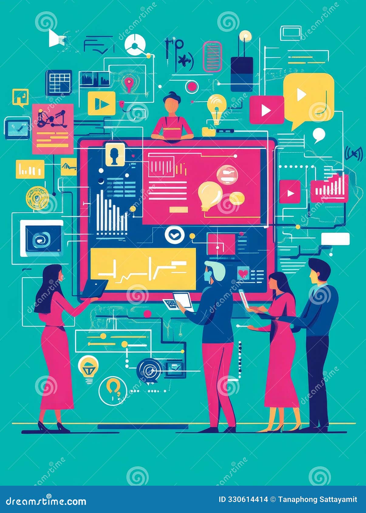 A Team of Diverse Individuals Collaborate Around a Large Screen ...