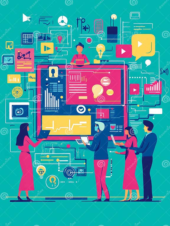 A Team of Diverse Individuals Collaborate Around a Large Screen ...