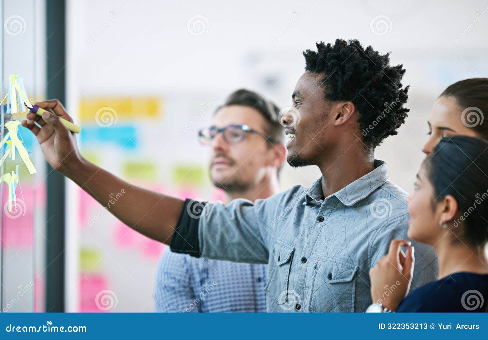 Team Diversity, Sticky Note and Writing in Office for Idea, Strategy ...