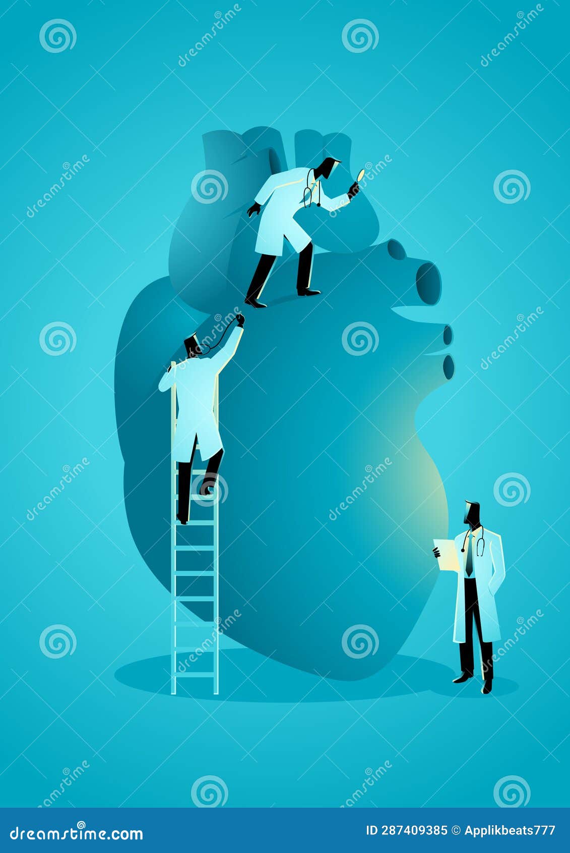 Team of Doctors Diagnose Human Heart. Cardiologist Concept Stock Illustration - Illustration of ...