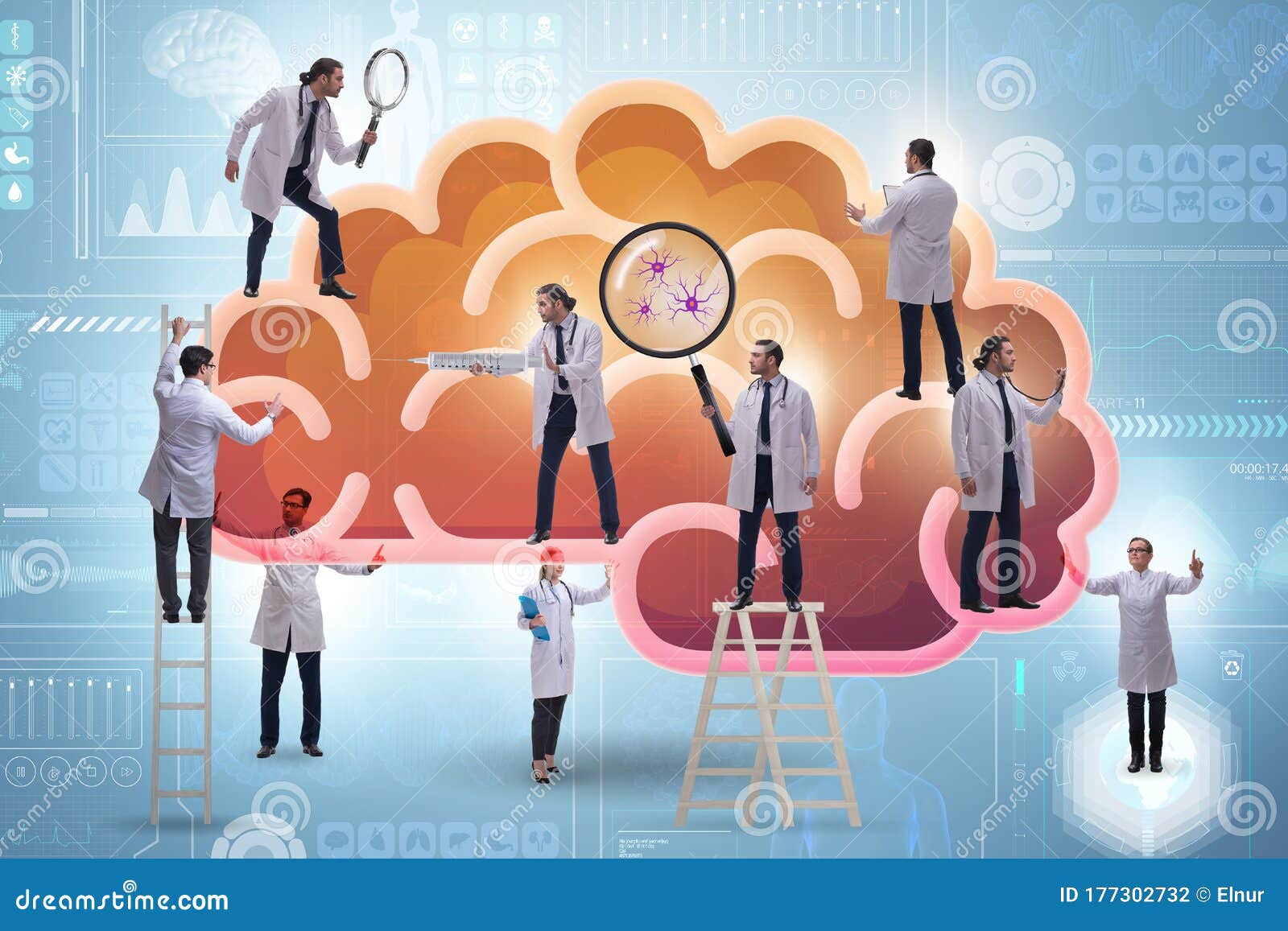 The Team of Doctors Examining Human Brain Stock Photo - Image of brain ...
